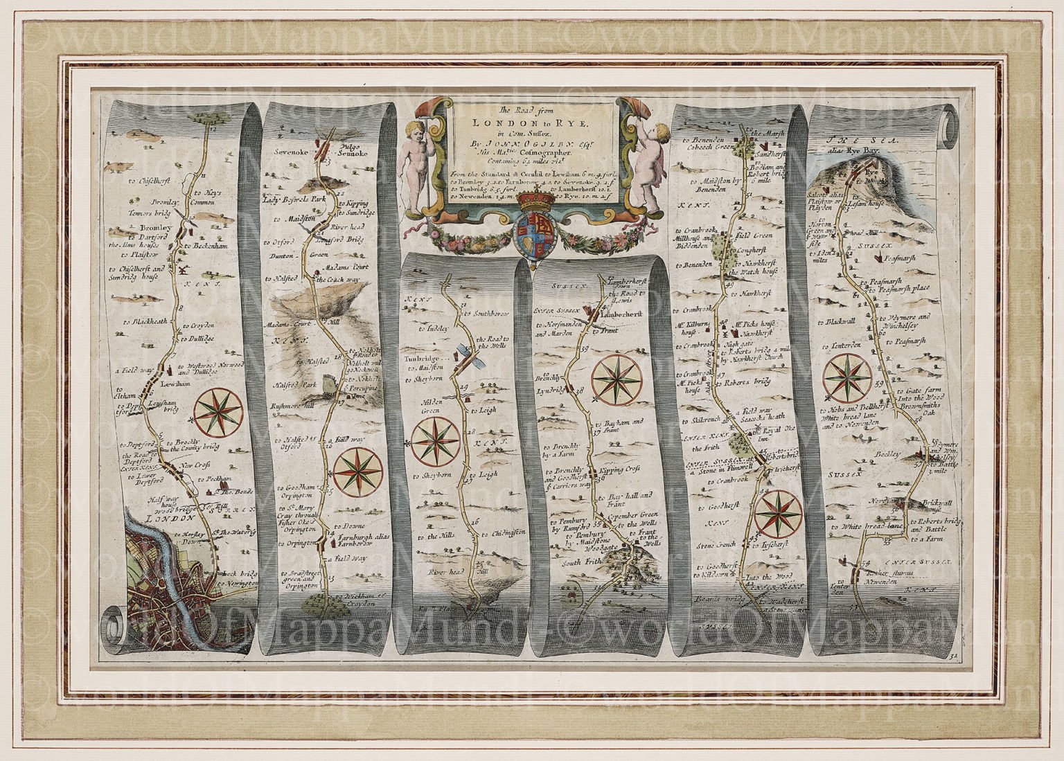 London to Rye by John Ogilby, 1776, Britannia Atlas - CartaHistorica