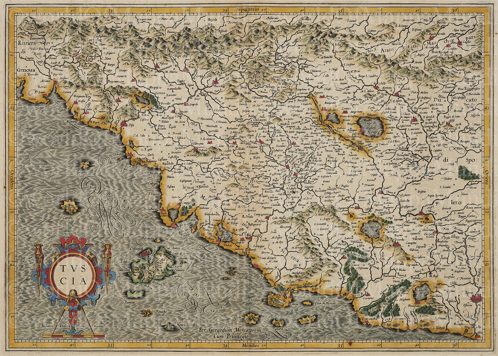 Tuscany - Tusciaby Mercator and Jodocus Hondius 1589-1606 - Cartahistorica