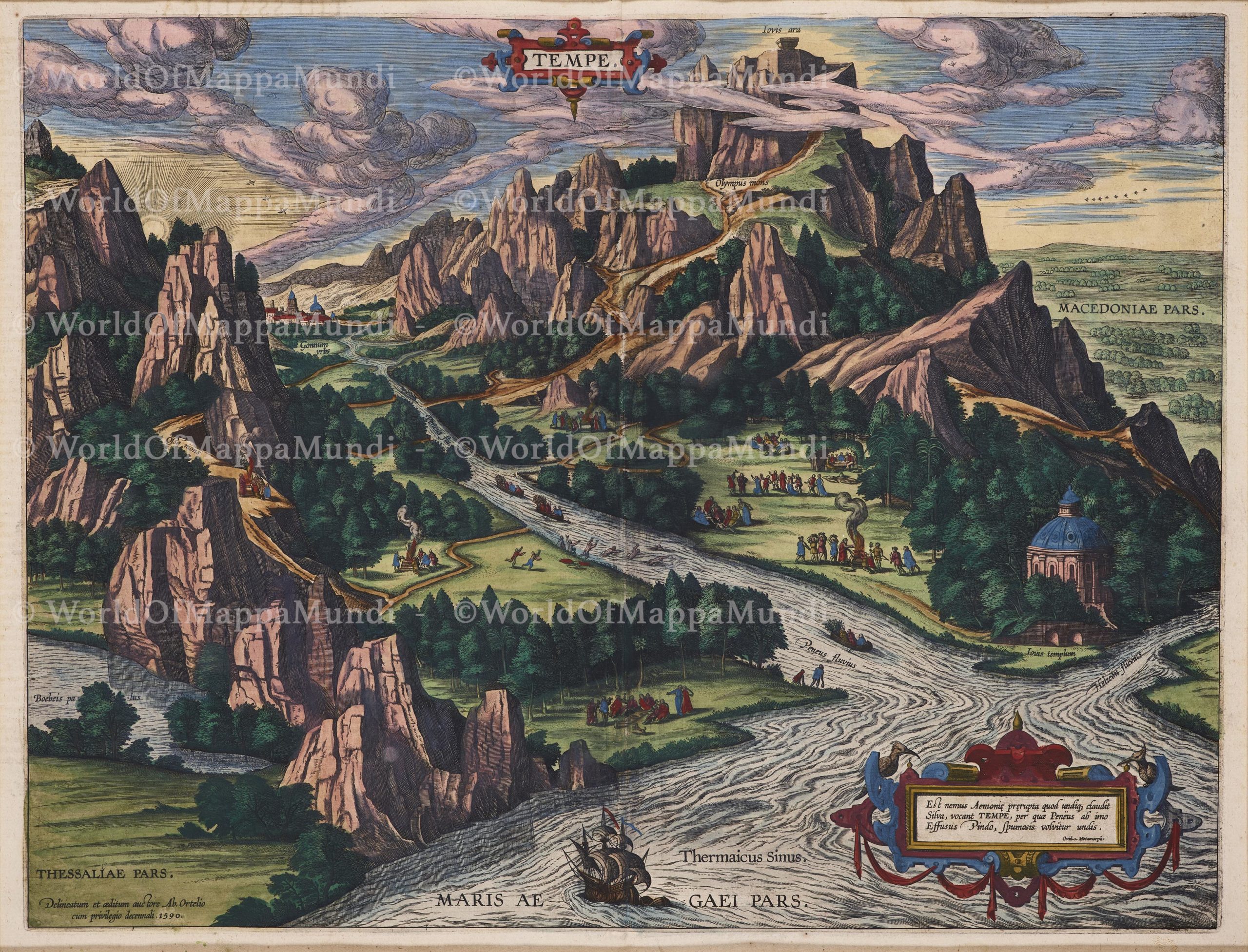 Tempe with Mount Olympus by Ortelius, 1595-1609 - CartaHistorica