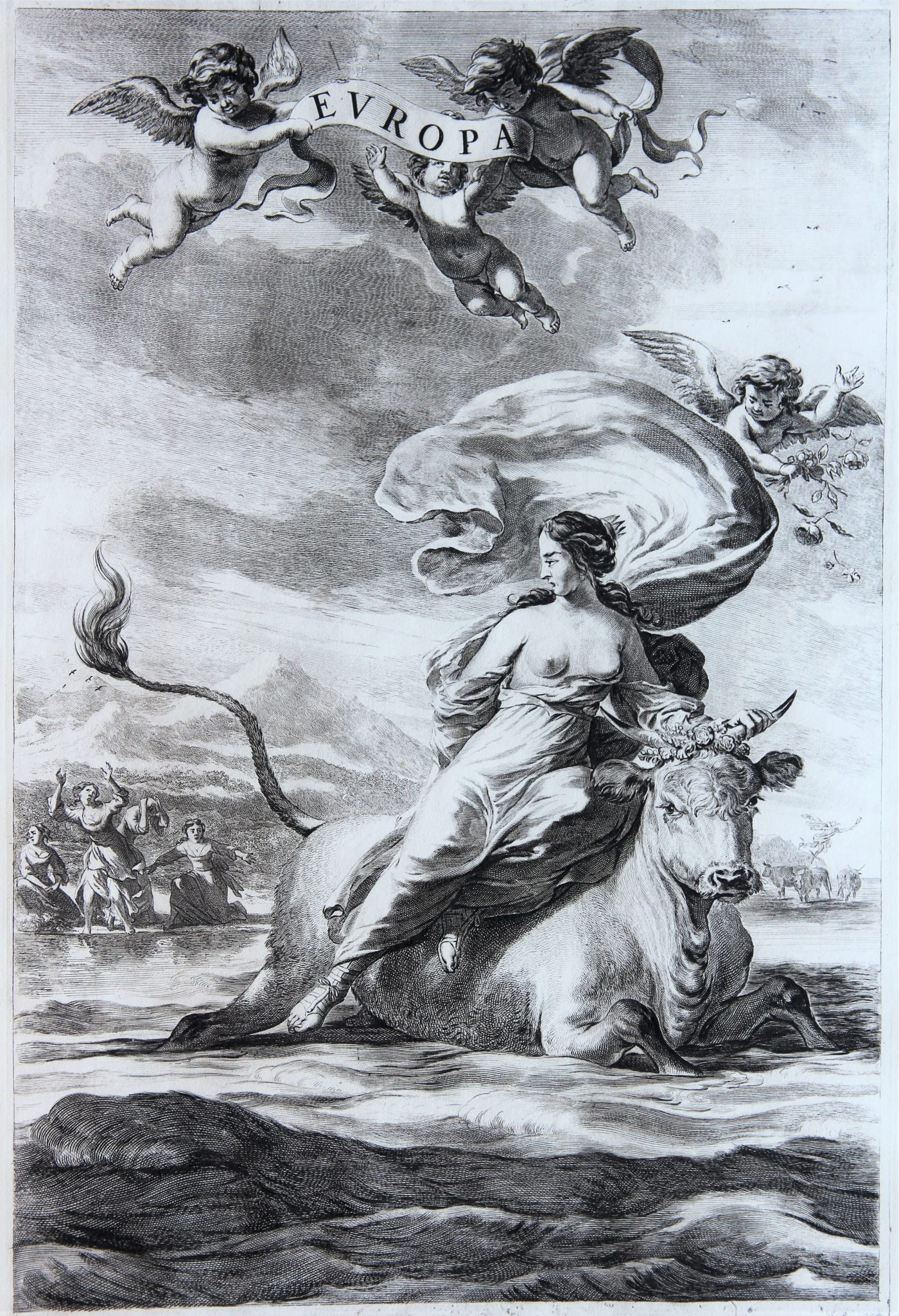Zeus abducting Europa: Frontispiece for Europa in Atlas Maior by JOan ...