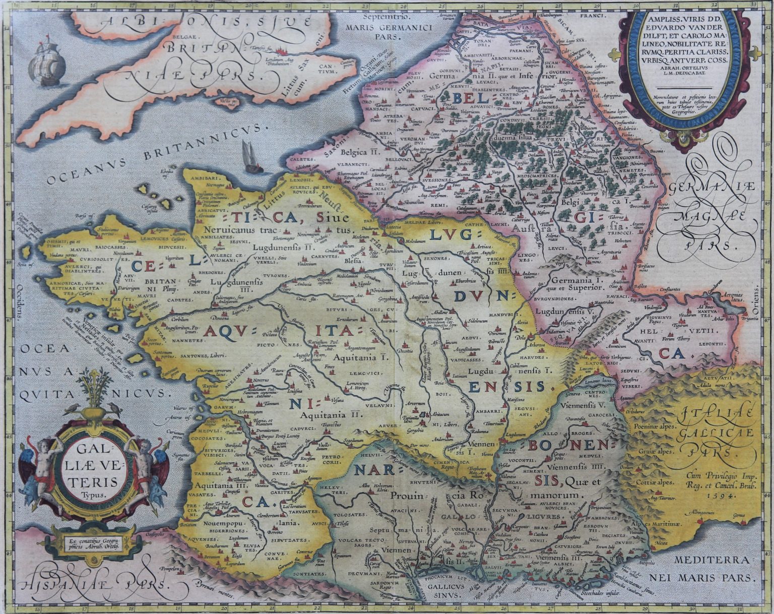 Ancient France or Gaul - Galliae Veteris (Antiquity) by Ortelius ...