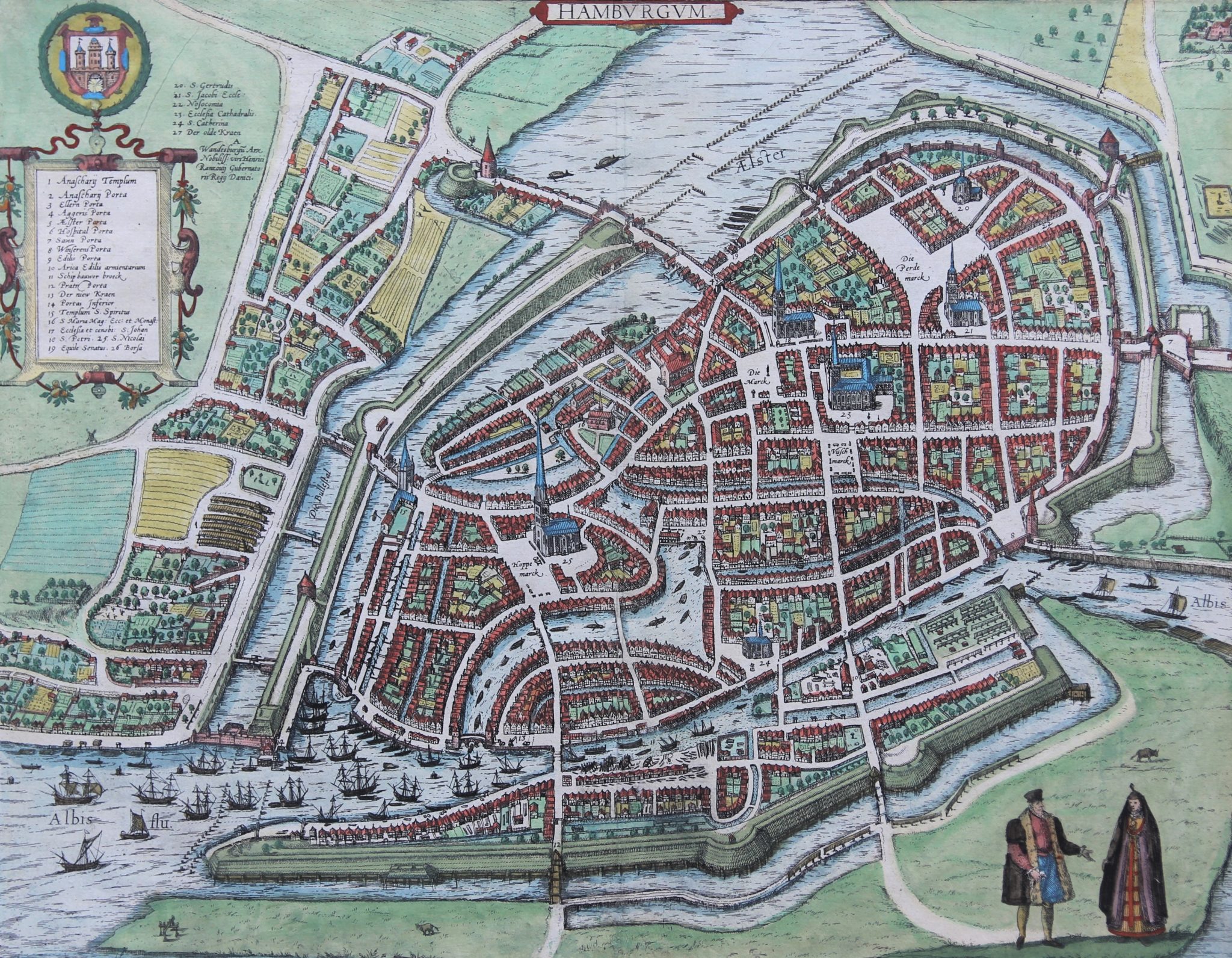 Hamburg - Hamburgum by Braun and Hogenberg - CartaHistorica